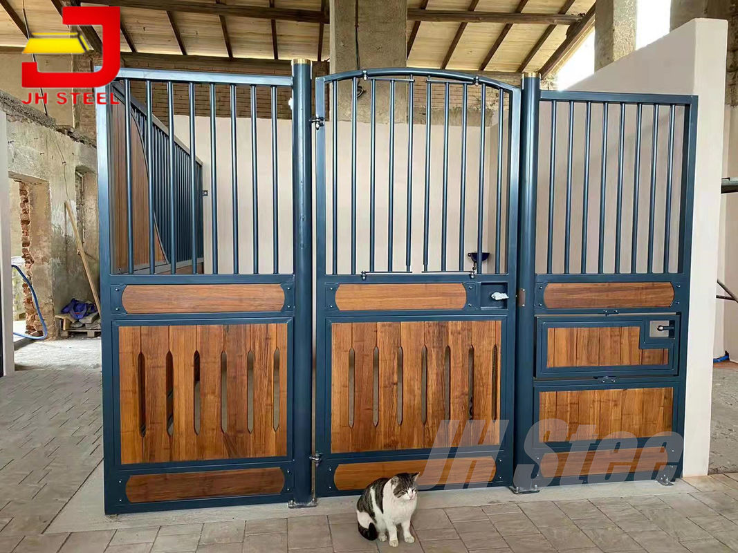 Bamboo Pine Internal Black Powder Coated Metal Horse Stable Stall With ...